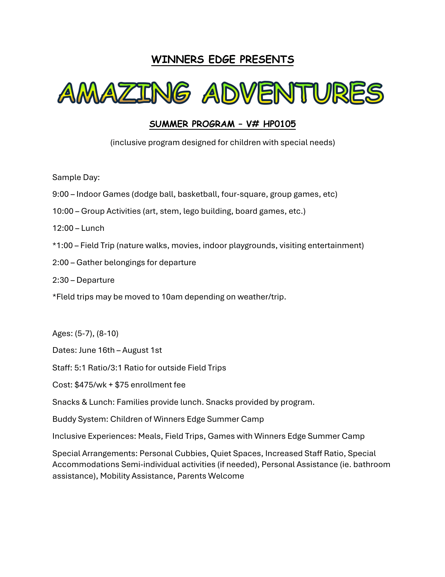 Amazing Adventures | Winners Edge International